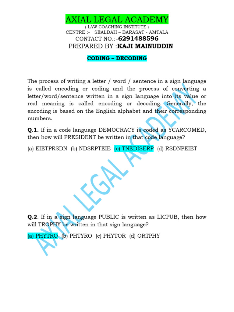 Coding Decoding Axial Legal Academy | PDF | Code | Communication