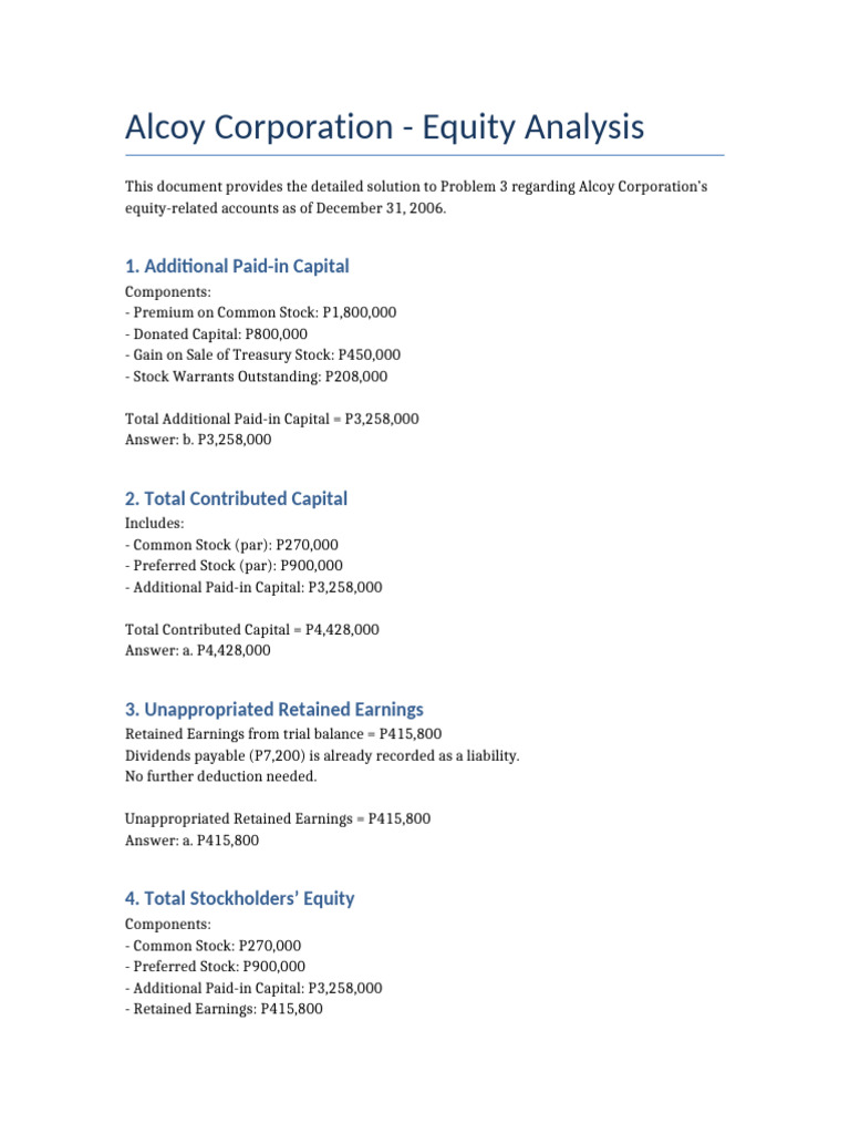 Alcoy Corporation Equity Analysis | PDF