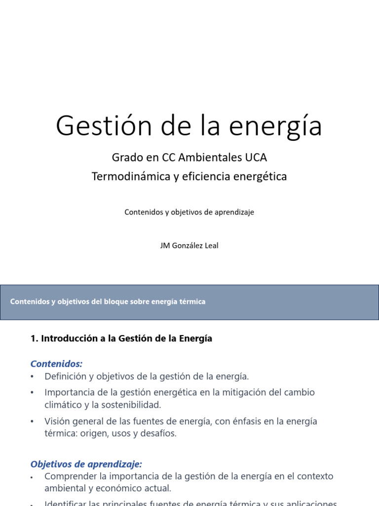 Introducción Gestion de La Energia - Energia Termica | PDF ...