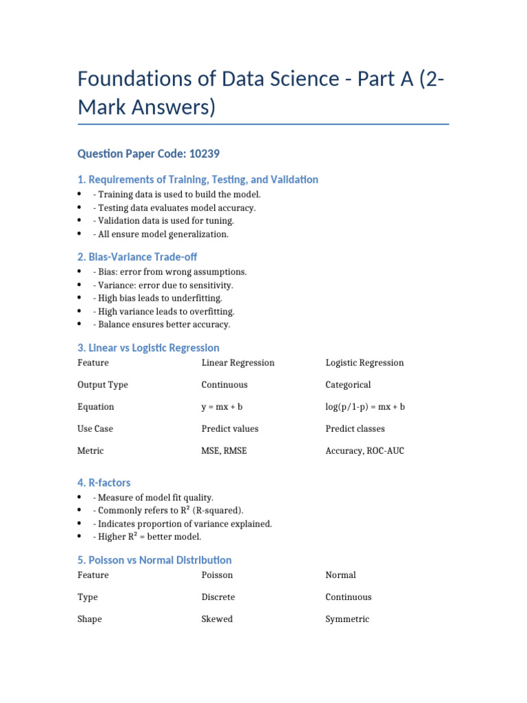 Foundations Data Science 2 Marks Complete | PDF | Regression Analysis ...