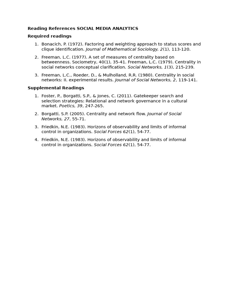 Reading References Social Media Analytics | PDF