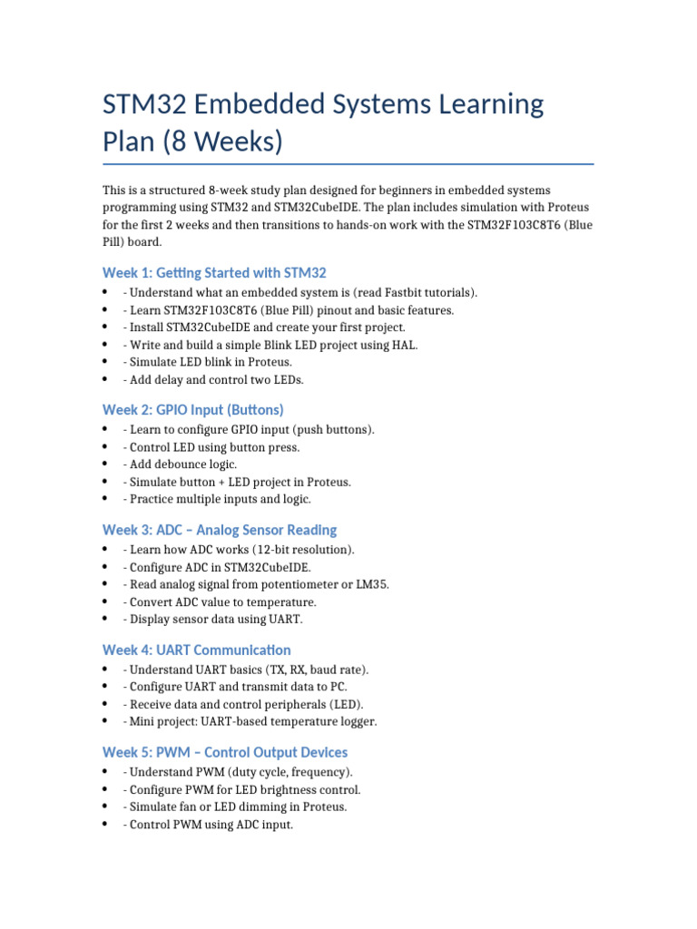 STM32 8 Week Study Plan | PDF