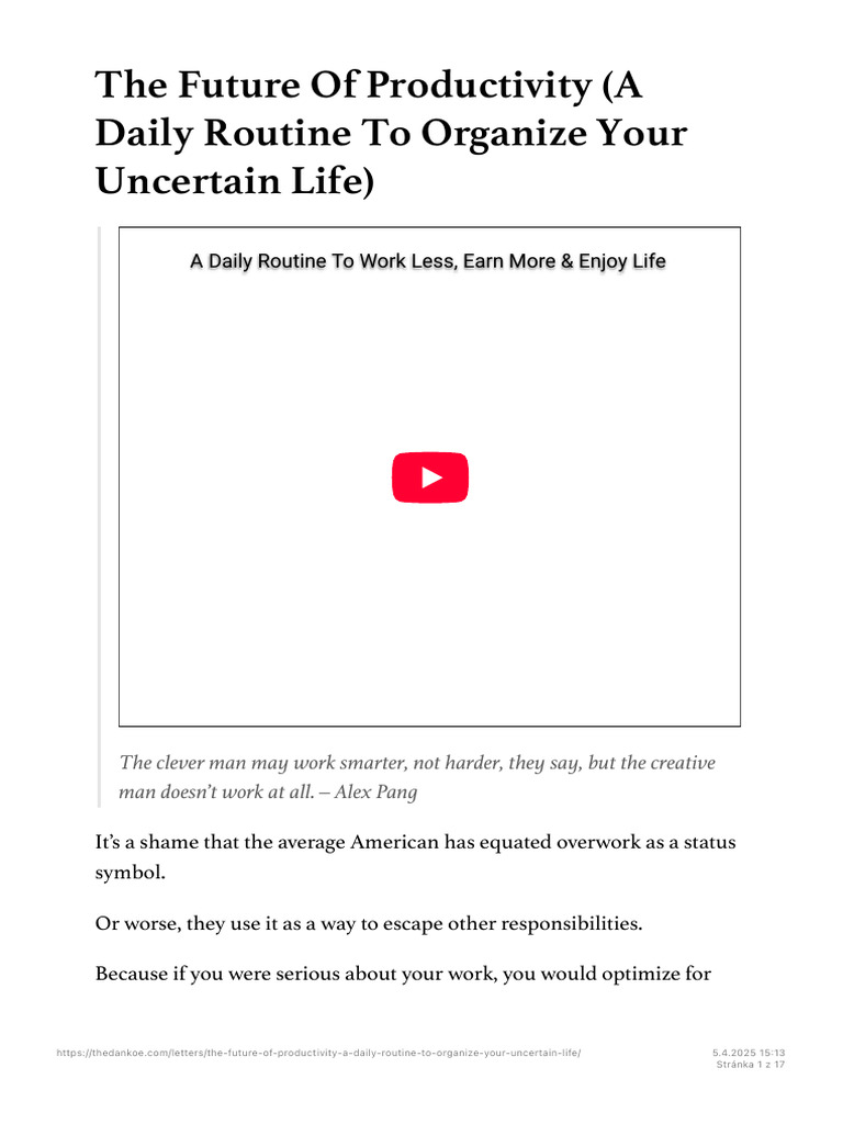 The Future of Productivity (A Daily Routine To Organize Your Uncertain Life) - D | PDF ...