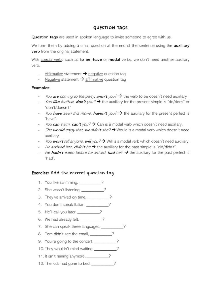 English Grammar - Question Tags | PDF