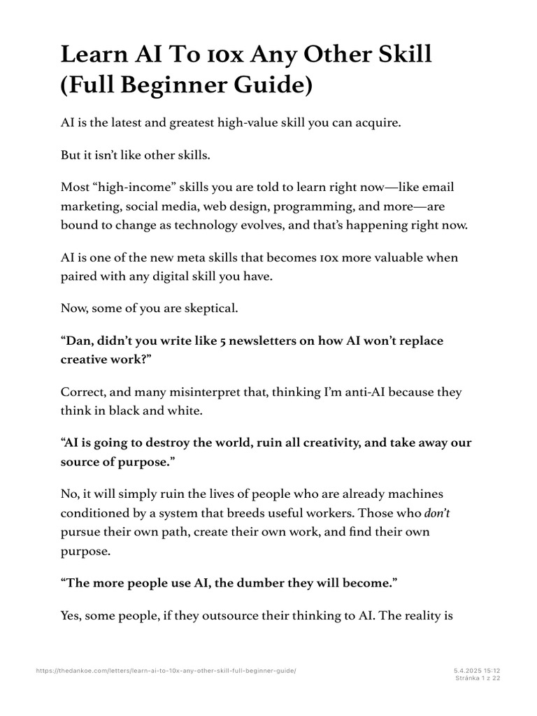 Learn AI to 10x Any Other Skill (Full Beginner Guide) - Dan Koe | PDF ...
