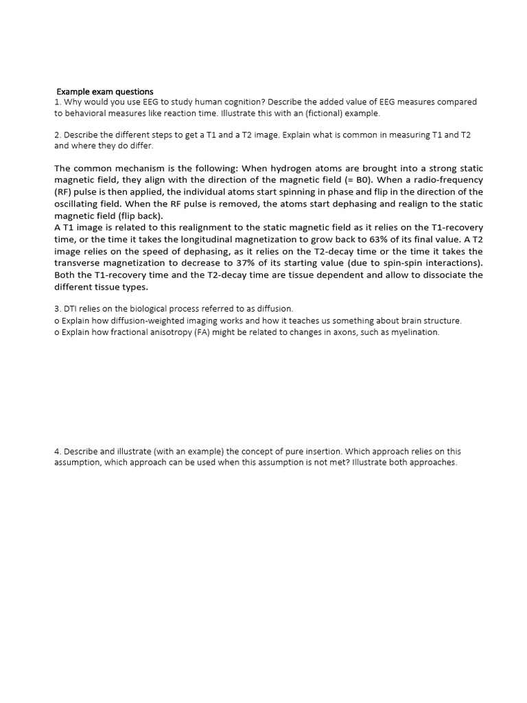 Example Exam Questions + Answers | PDF | Functional Magnetic Resonance ...