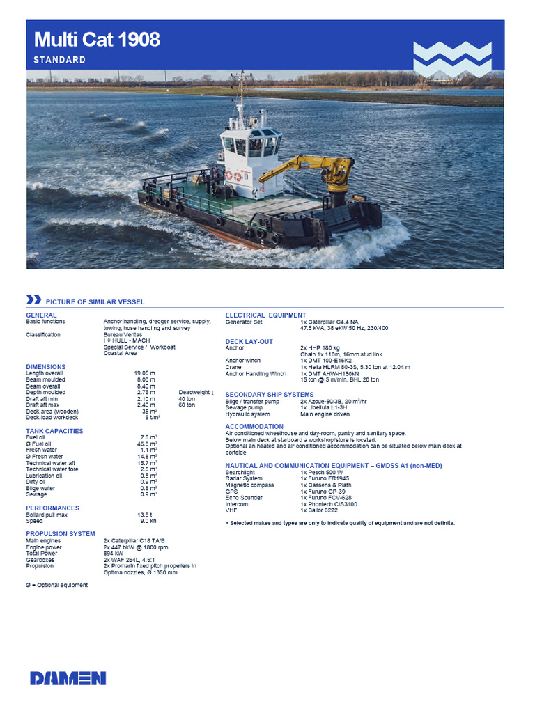Multi Cat 1908 Specifications Overview | PDF | Deck (Ship) | Anchor