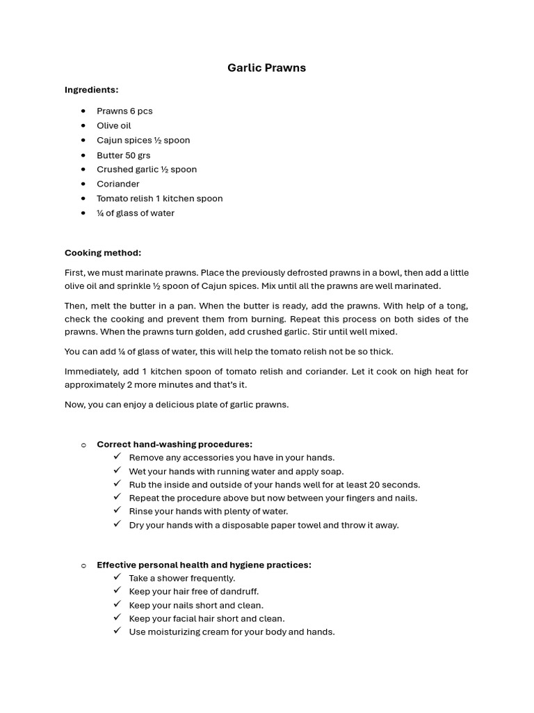 SITXFSA005 - Use Hygienic Practices For Food Safety Assessment Task 2 ...