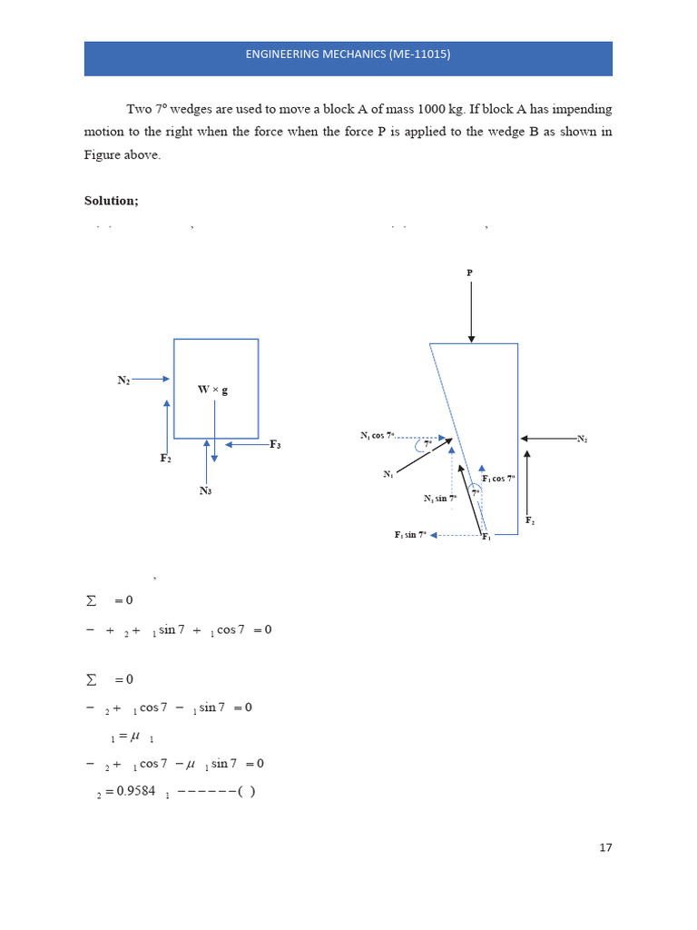 Wedge Mechanics Problem Solution | PDF