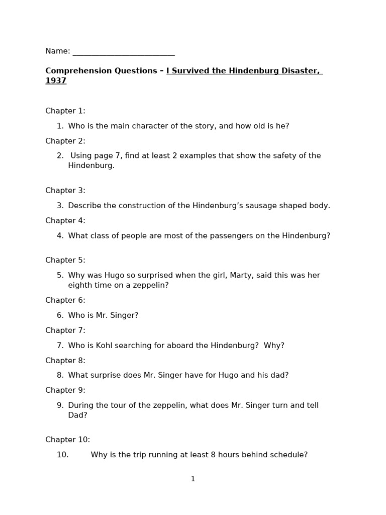 Hindenburg Comprehension Questions | PDF