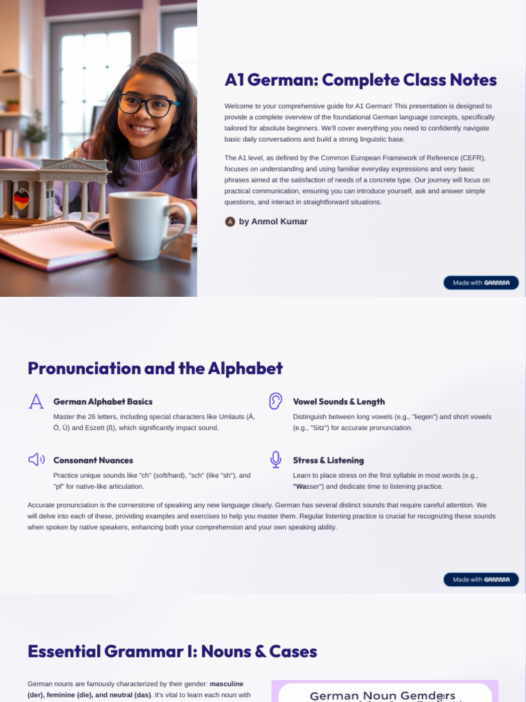 German A1 Beginner Class Notes | PDF | German Language | Grammatical Gender