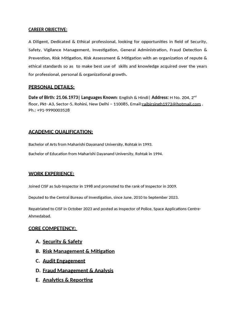Personal Details:: Career Objective | PDF | Internal Control | Audit