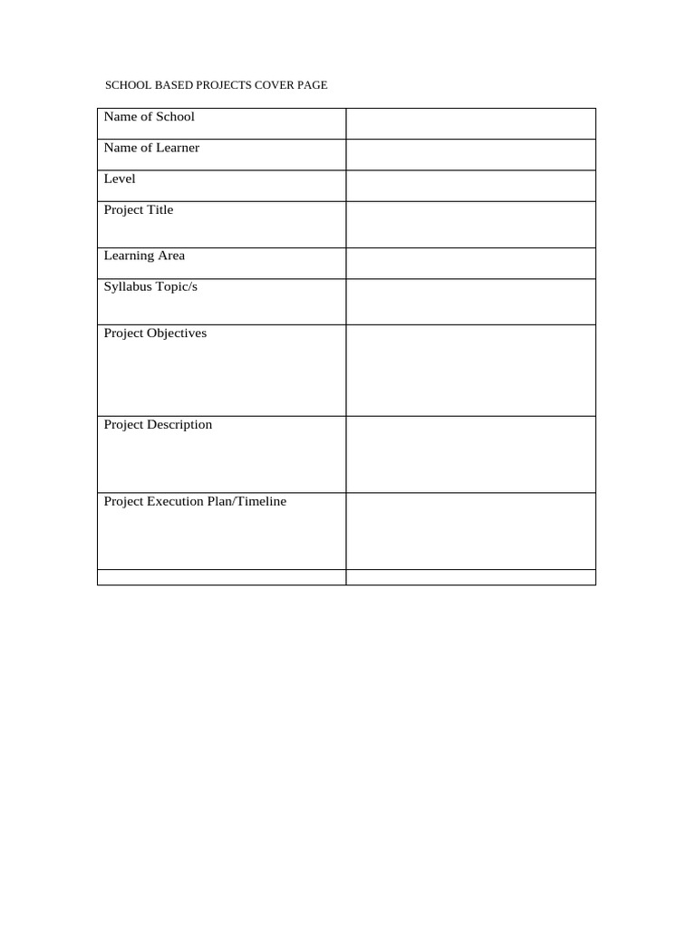 School Based Projects Cover Page | PDF