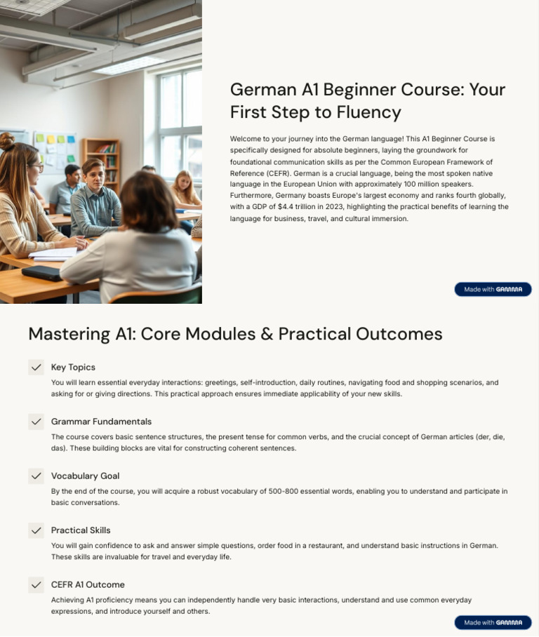 German A1 Beginner Course: Your First Step To Fluency | PDF