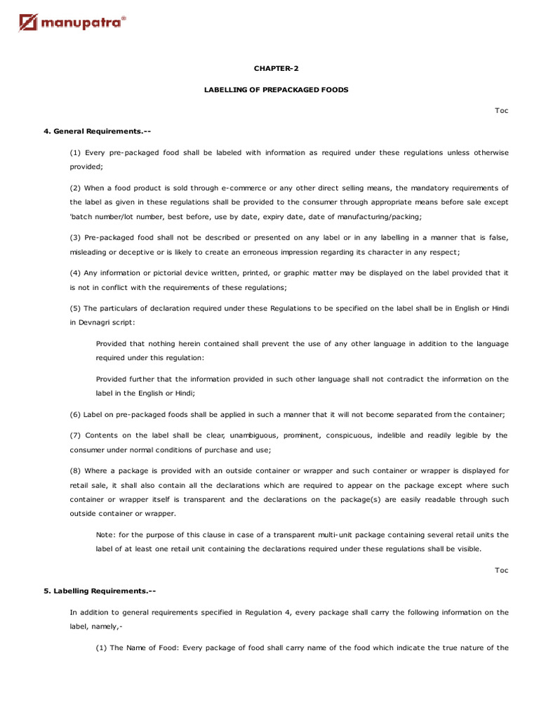 Food Safety and Standards Labelling and Display ReChapter2COM457602 ...