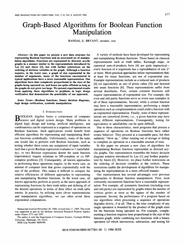 Graph-Based Algorithms For Boolean Function Manipulation | PDF | Function (Mathematics) | Vertex ...