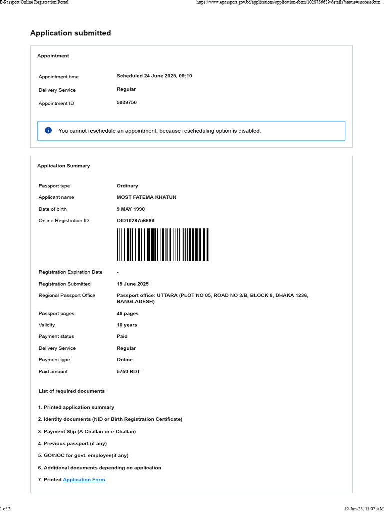 E-Passport Application Summary | PDF | Passport | Government And Personhood