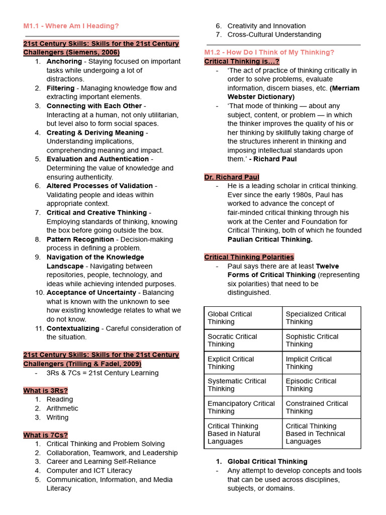 Trends in 21st Century Reviewer | PDF | Critical Thinking | Thought