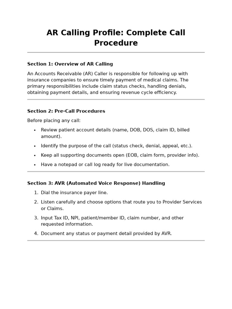 AR Calling - Call Procedures | PDF