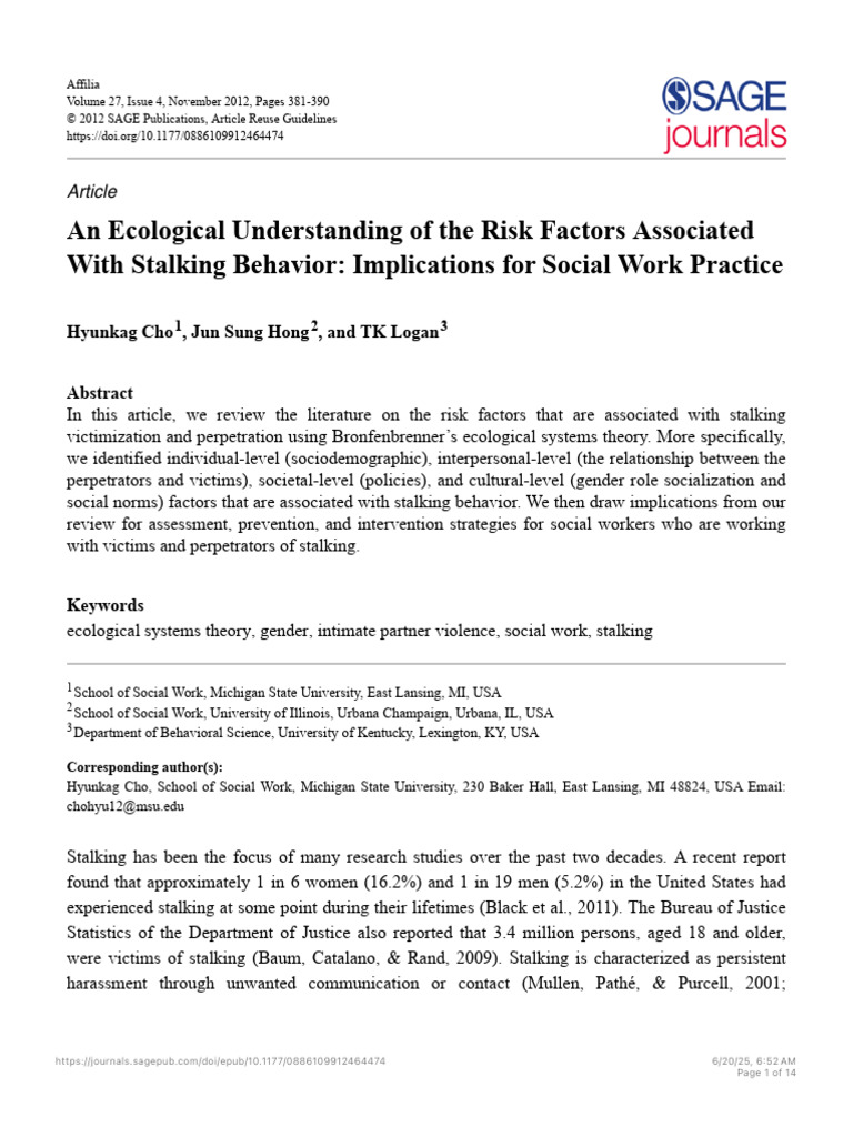 An Ecological Understandingofthe Risk Factors Associated With Stalking ...