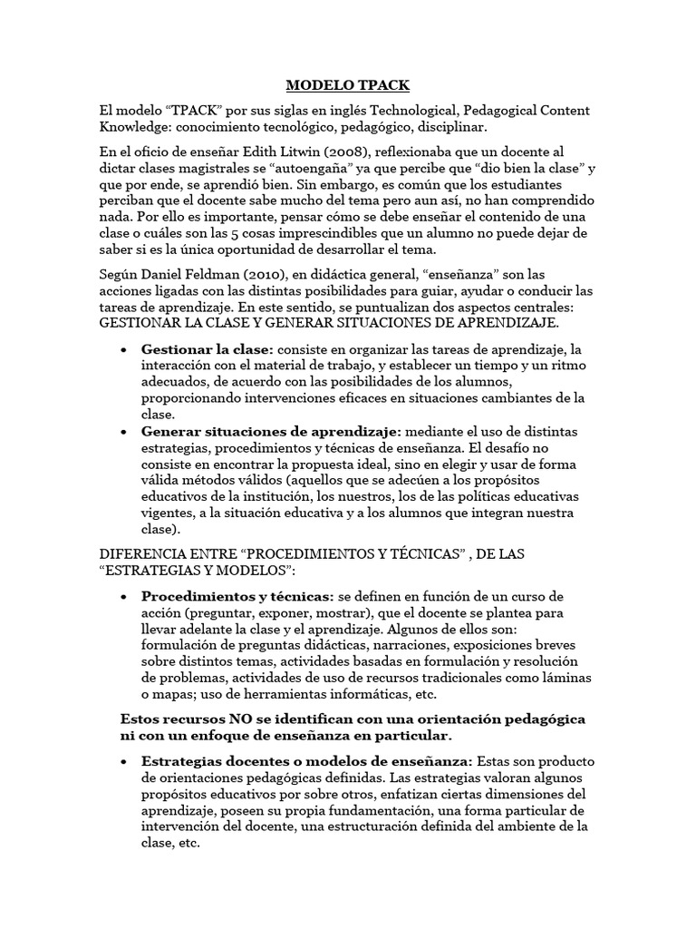 Modelo Tpack | PDF | Enseñando | Conocimiento