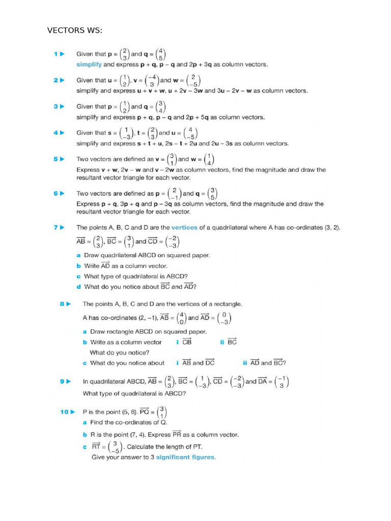 Vectors Ws | PDF