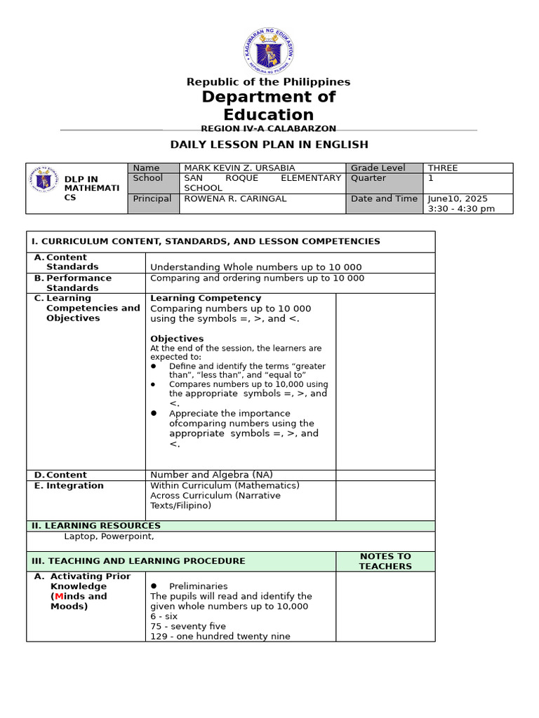 Mathematics DLP Revised K 12 Matatag Sir Kevin | PDF | Learning | Pedagogy