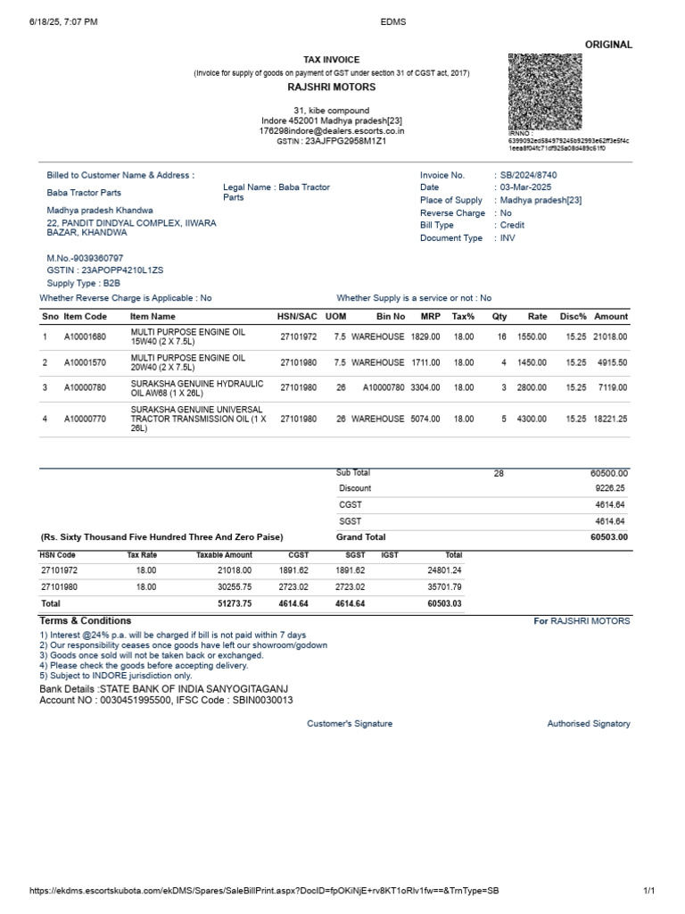 Baba Tractor Parts 7 | PDF | Invoice | Taxation