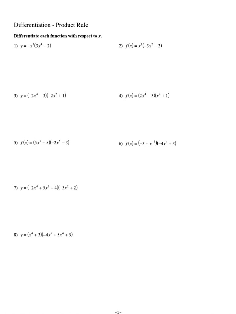 Igcse Additional Math 0606 Product Rule Ws | PDF