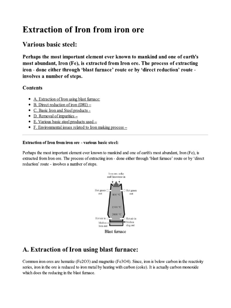 Extraction of Iron From Iron Ore | PDF