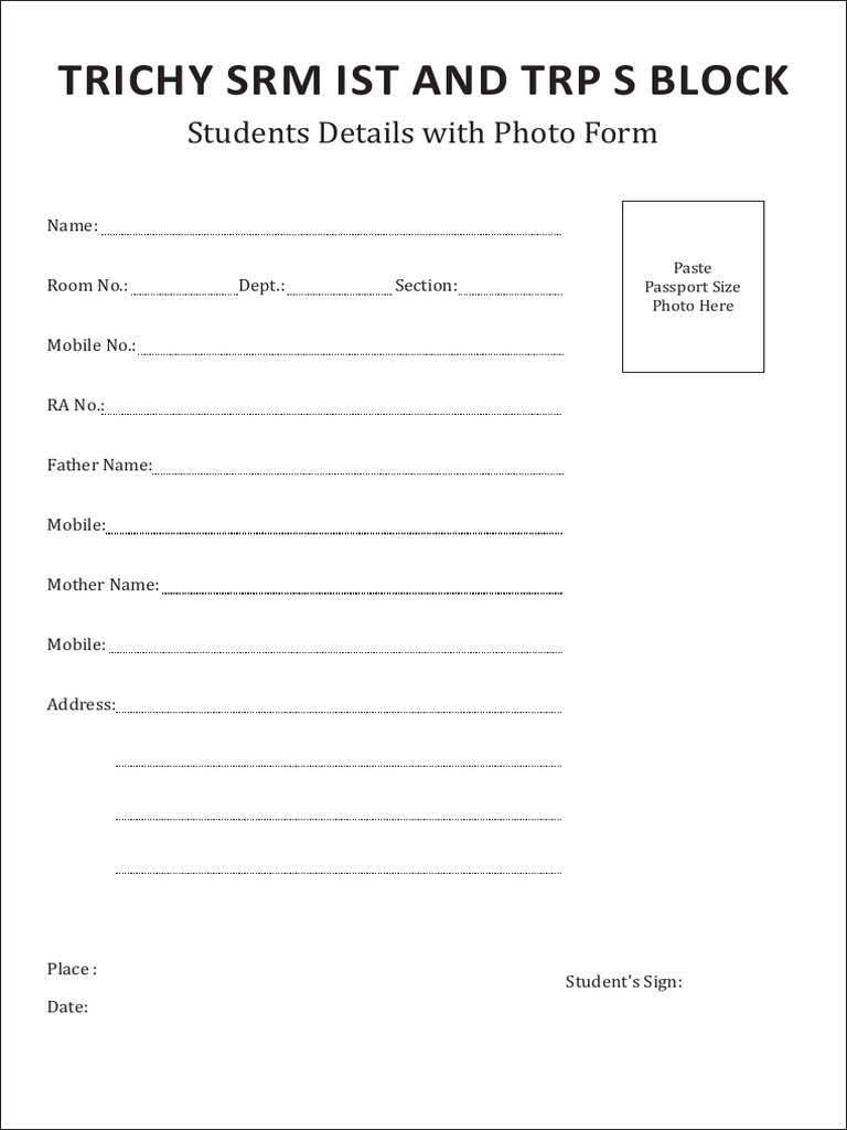 Students Details With Photo Form | PDF