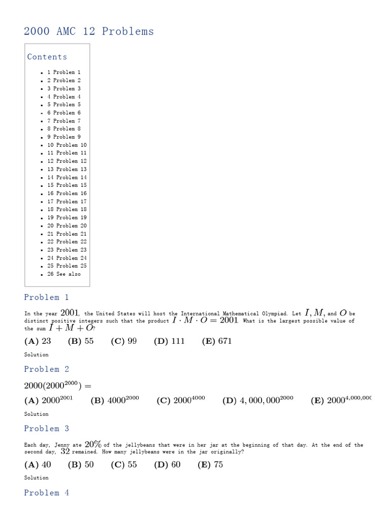 AMC 12 Problem Solutions Overview | PDF | Area | Circle