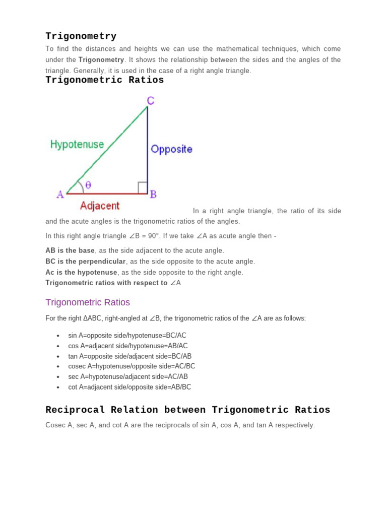 Trignometry Notes | PDF