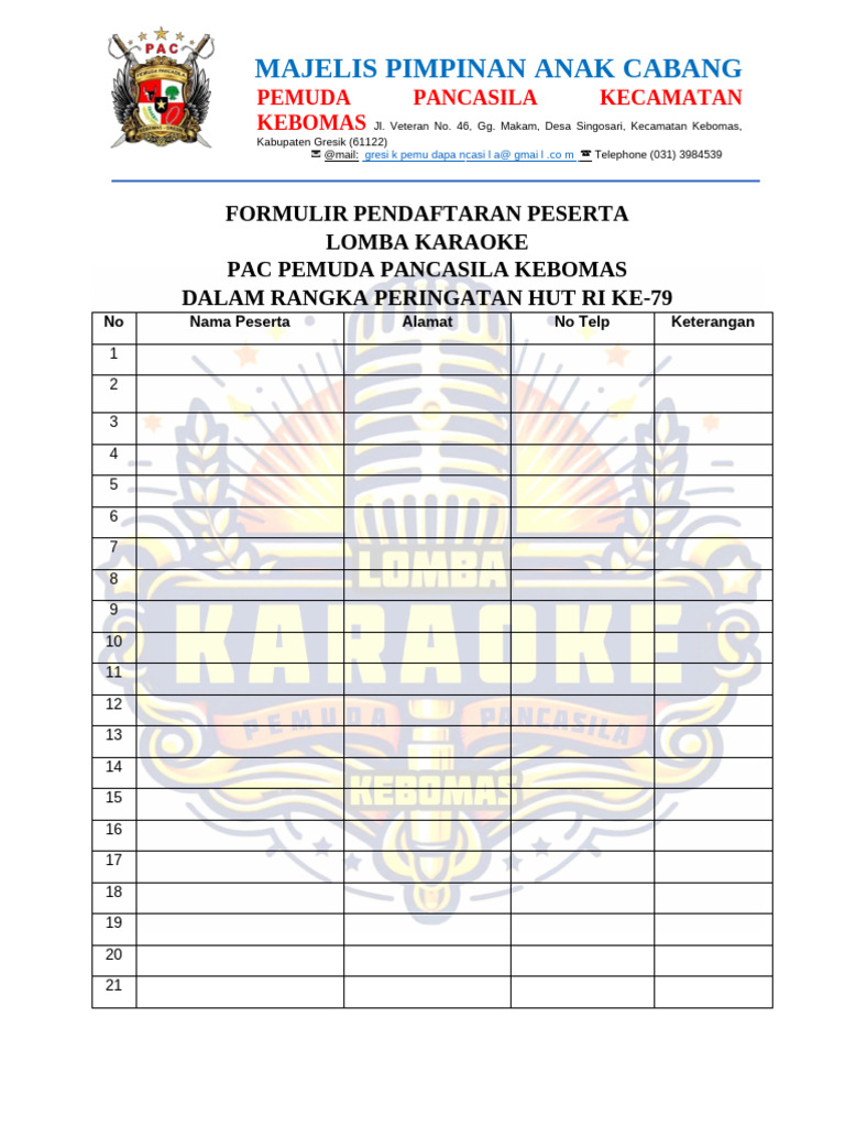 Formulir Pendaftaran Lomba Karaoke | PDF