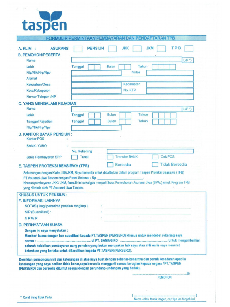 Formulir Permintaan Pembayaran Dan Pendaftaran TPB | PDF
