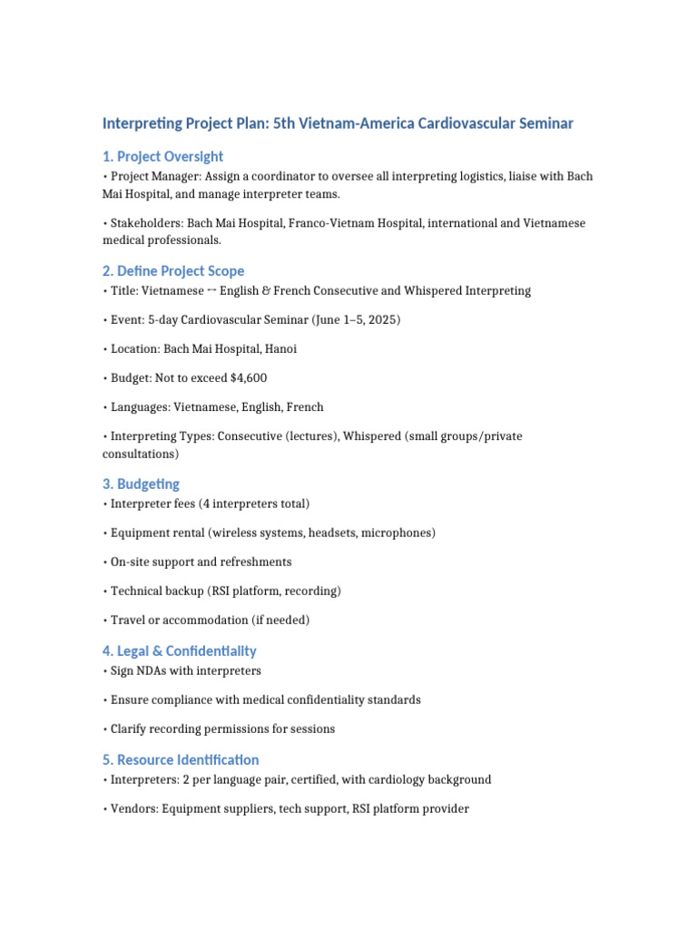 Vietnam-America Cardiovascular Seminar Interpreting Plan | PDF ...