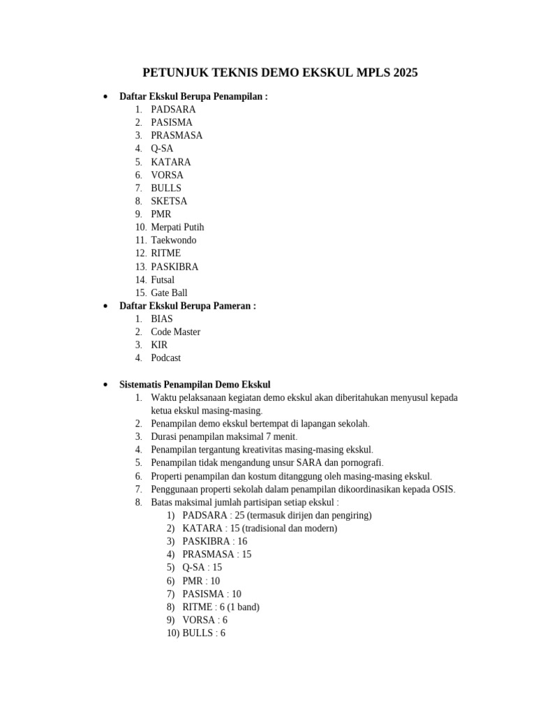Petunjuk Teknis Demo Ekskul MPLS 2025 | PDF