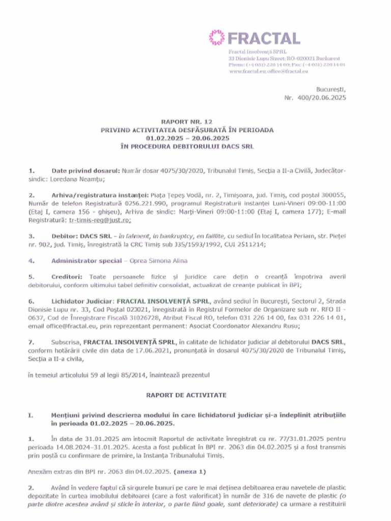 6568 - DACS - Raport - Activitate - Perioada - 01.02..2025 - 20.06.2025 ...