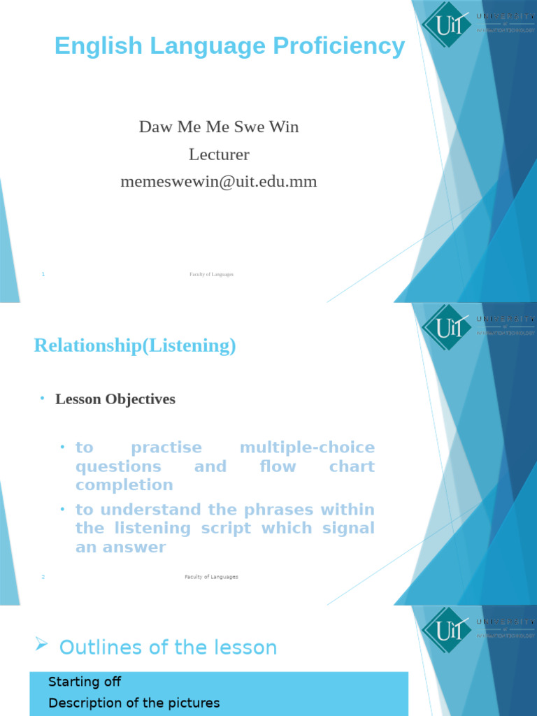 English Language Proficiency: Daw Me Me Swe Win Lecturer Memeswewin@uit ...