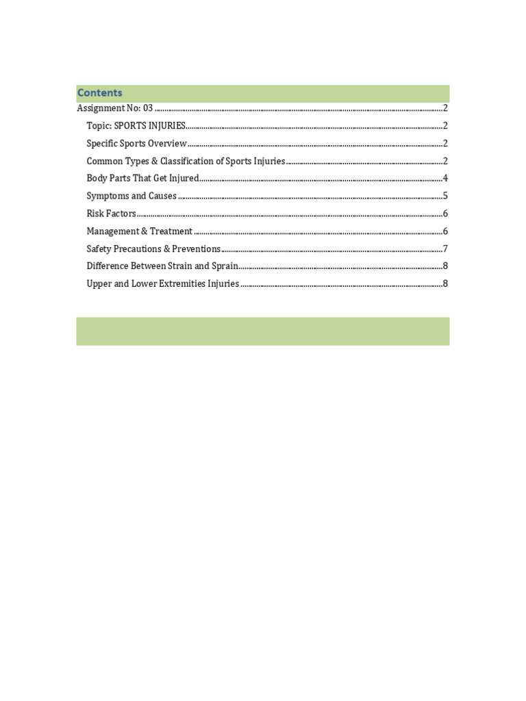 Sports Injuries Assignment | PDF | Elbow | Knee