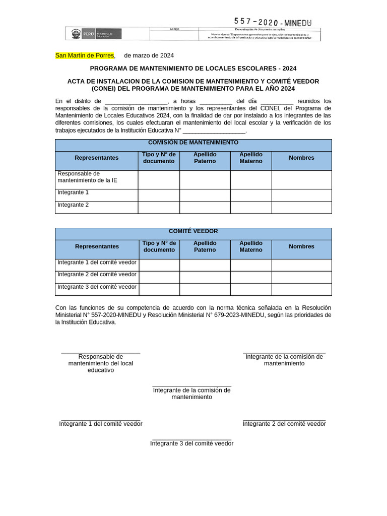 8474 Modelo de Acta de Instalacion de Comisi | PDF