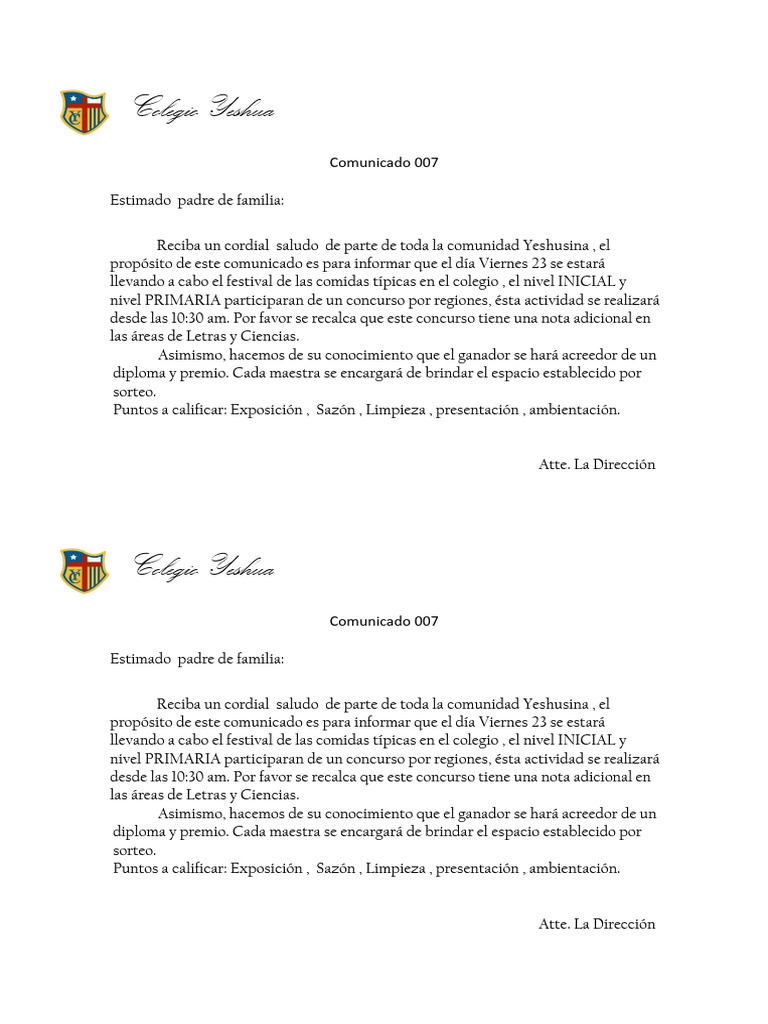 Comunicado 007 - Yeshua College | PDF