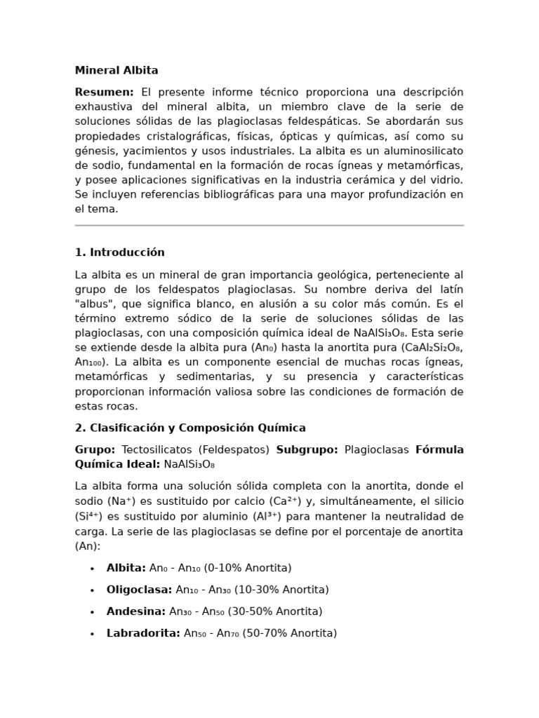 Características del mineral Albita | PDF | Minerales | Materiales