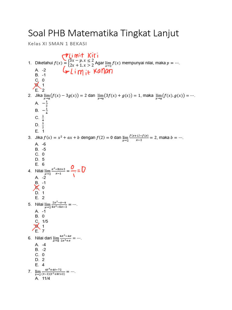 Soal PHB Matematika Tingkat Lanjut | PDF