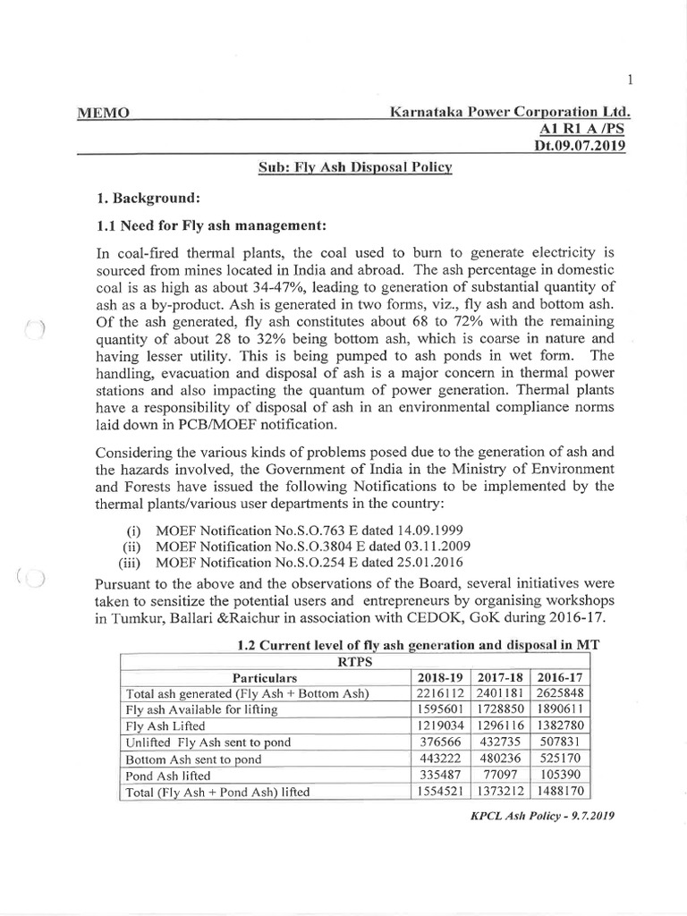 Memo Fly Ash Disposal Policy | PDF