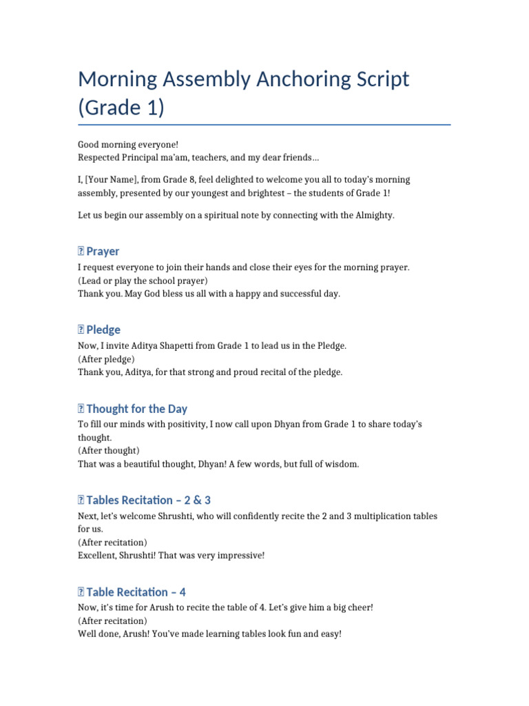 Grade1 Assembly Anchoring Script | PDF