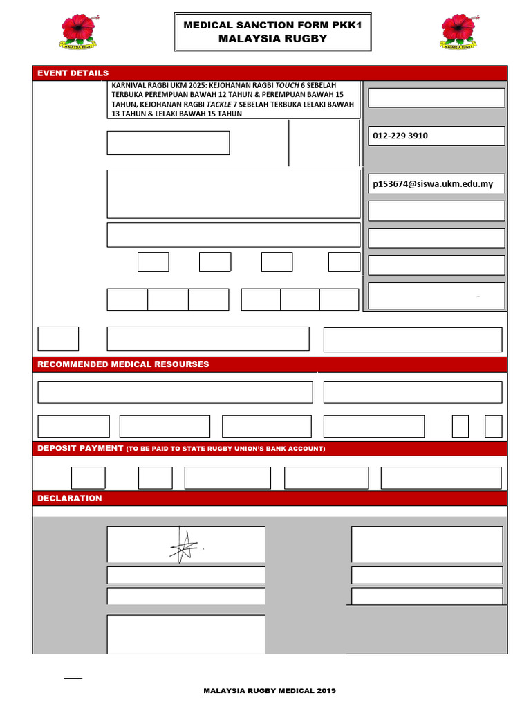 Appendix 04 2025 MR Form Pkk1 Tournament Medical Sanction | PDF | First ...