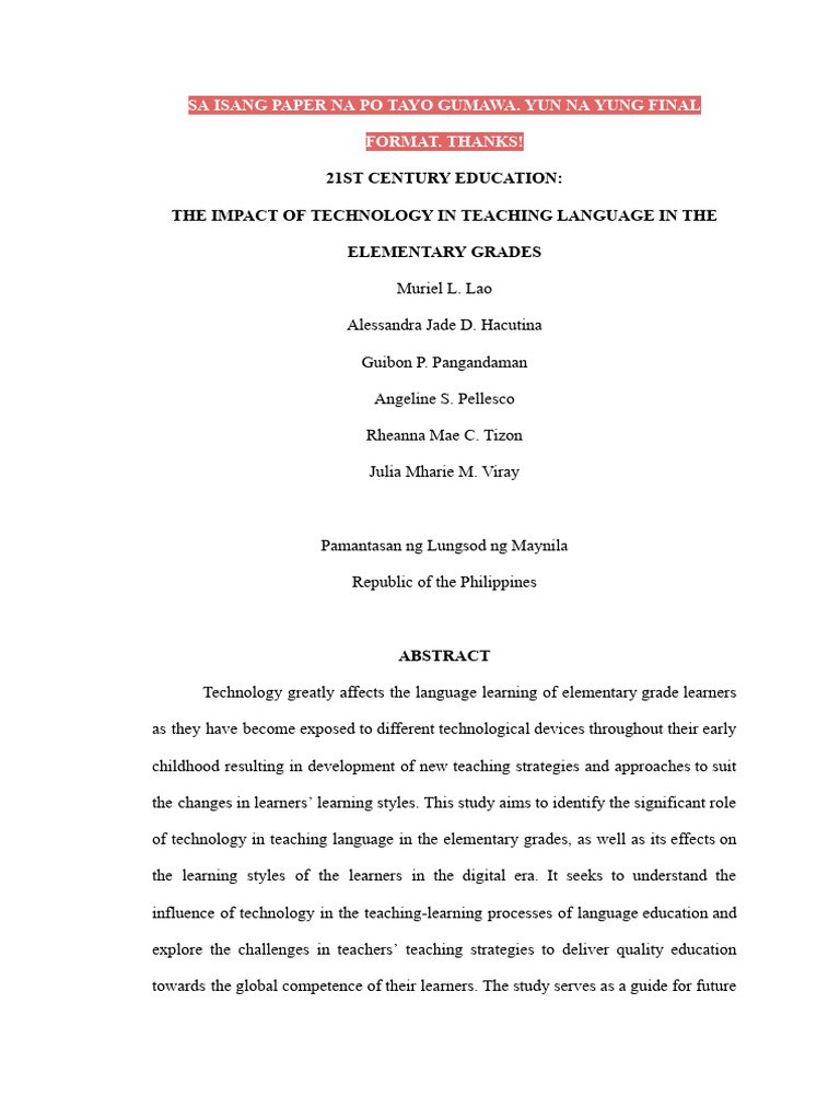 G5 Research Paper | PDF | Learning | Language Education