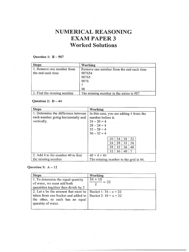 Numerical Reasoning Exam Paper 3 Answers | PDF