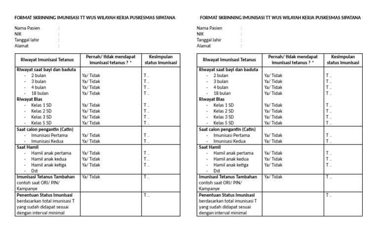 Format Skrining TT Wus | PDF